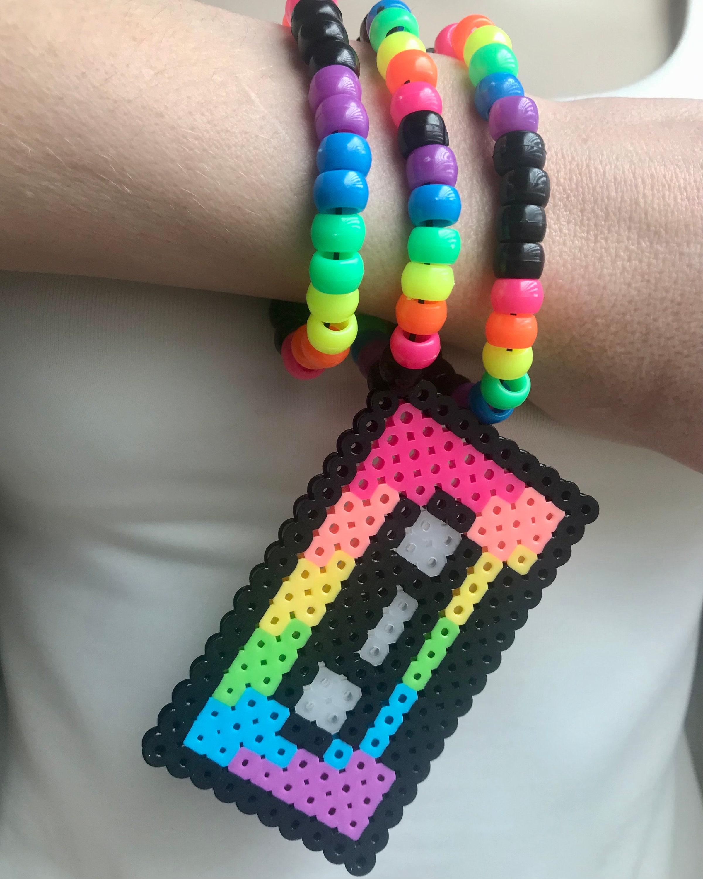 Perler and Kandi Bracelets Set, 80s Style Mix Tape Design, Neon Rainbow ...
