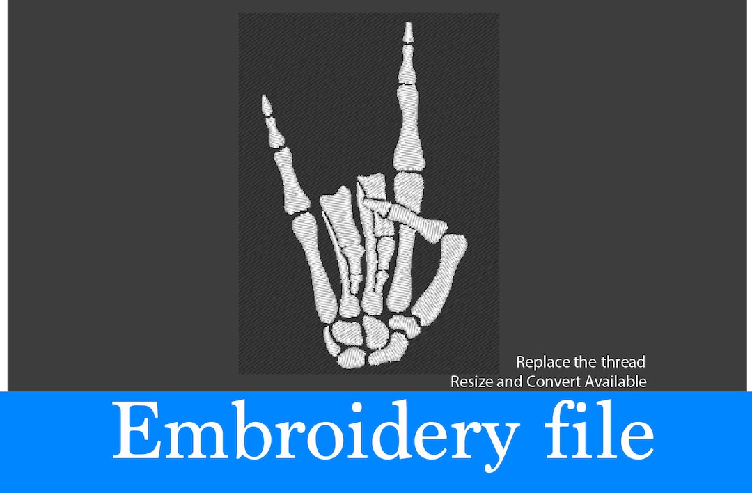 Skeleton Finger Horn Embroidery Design 2x3.5 Can Resize, Convert ...