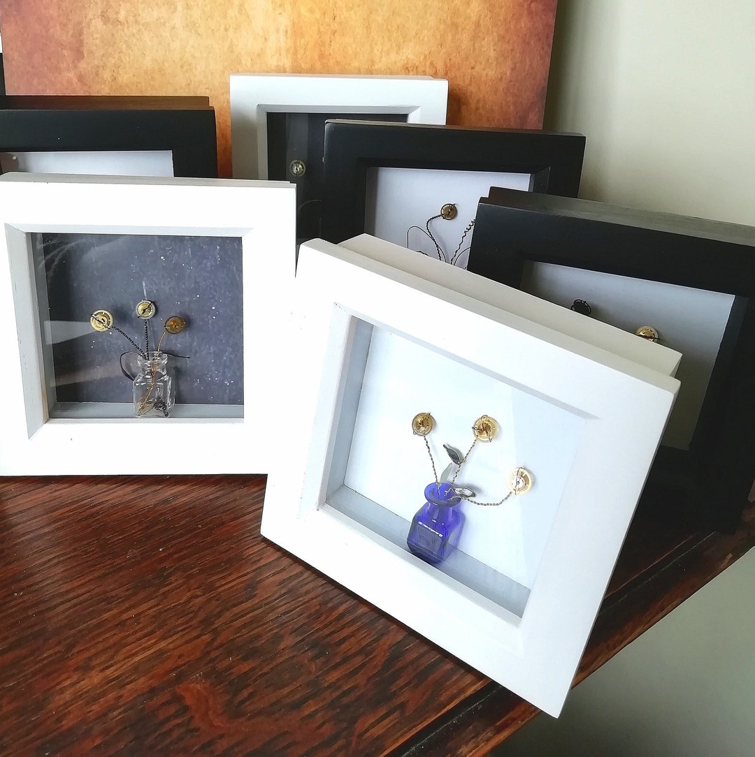 Small Box Frame With Wire and Watch-cog Flowers in Glass Vase - Etsy