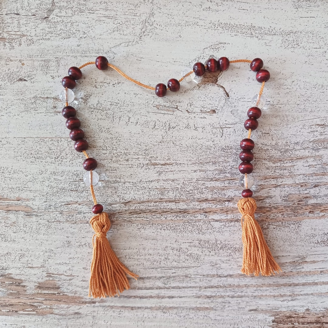 Wooden and Glass Paternoster, Medieval Prayer Beads, Small Rosary for ...