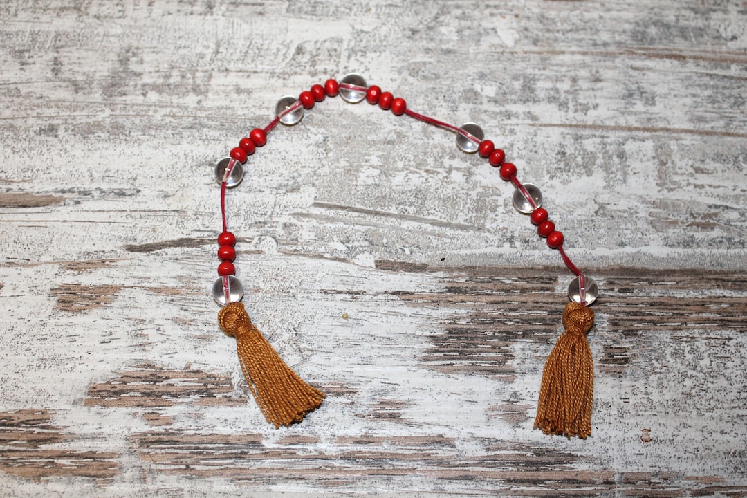 Wooden and Glass Paternoster, Medieval Prayer Beads, Small Rosary for ...