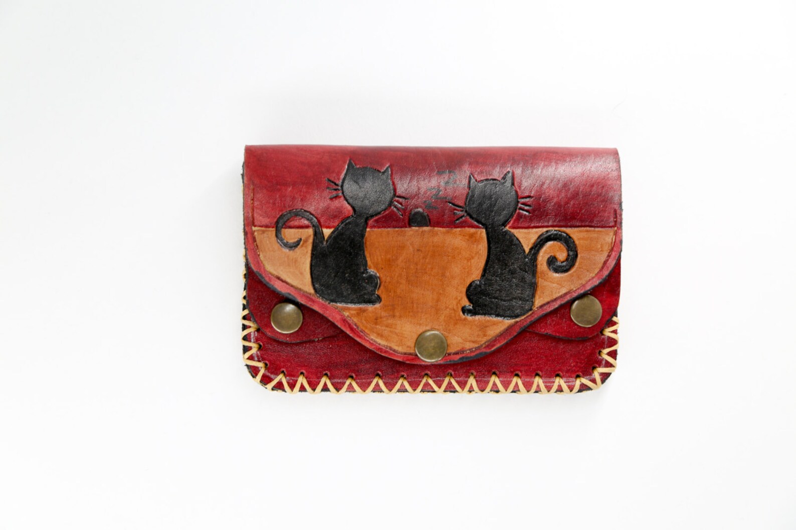 Handmade Leather Purse With Cat Figures - Etsy