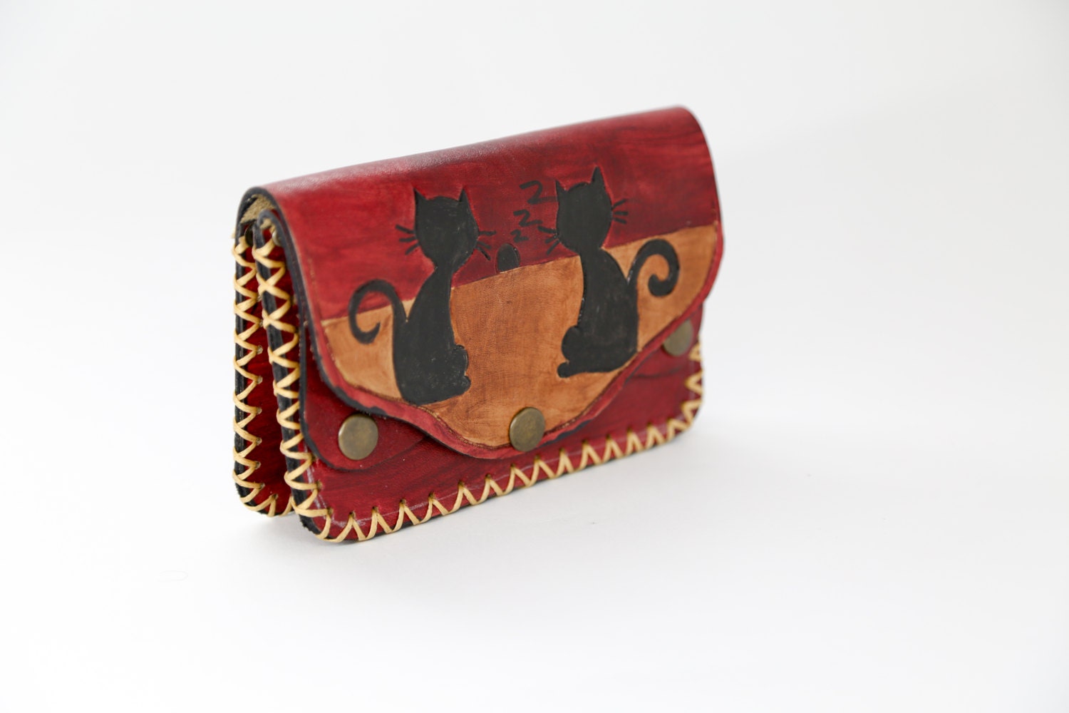 Handmade Leather Purse With Cat Figures - Etsy