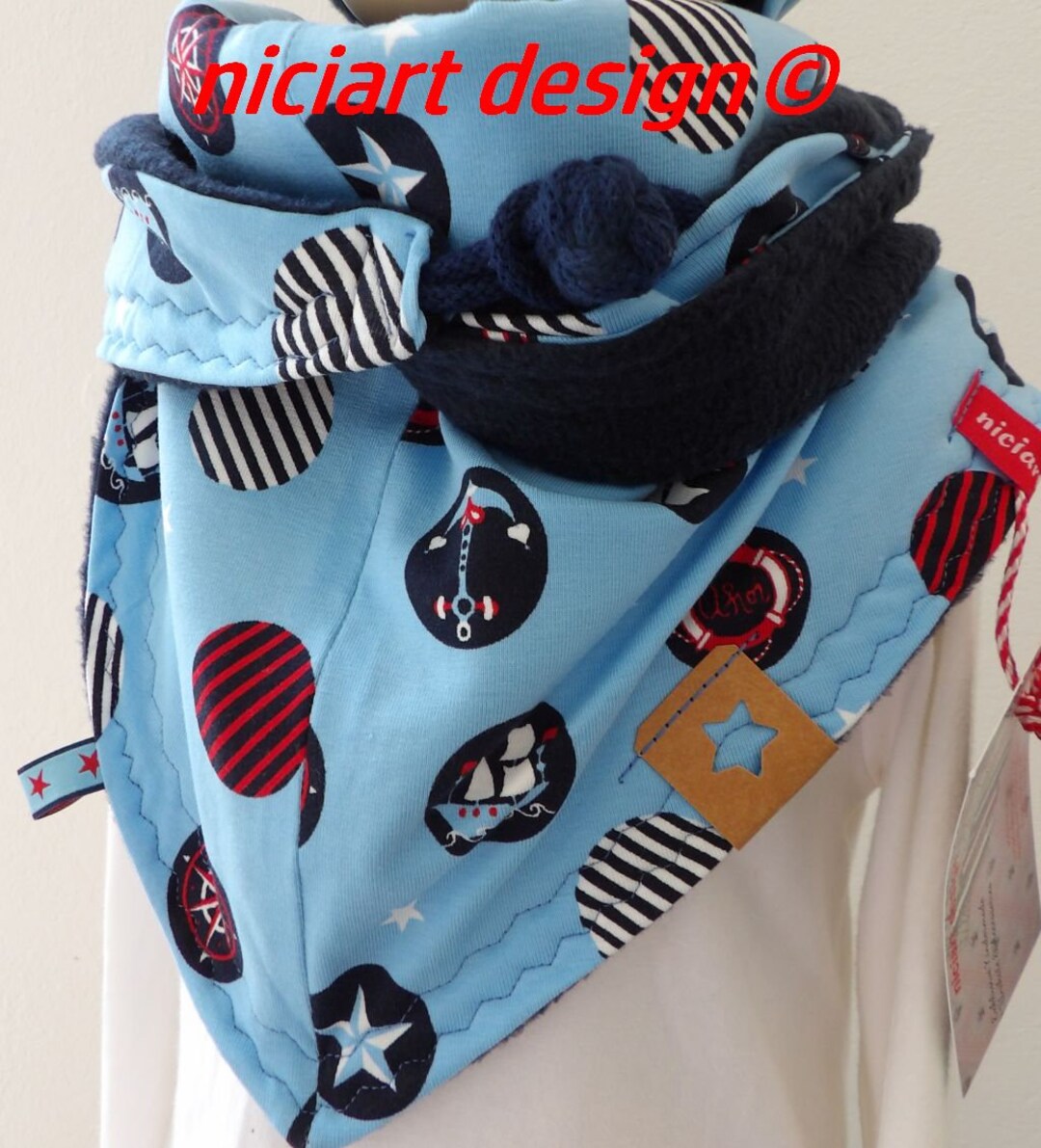 Wrap Scarf Triangular Scarf Children's BW Jersey Polar Fleece Blue ...