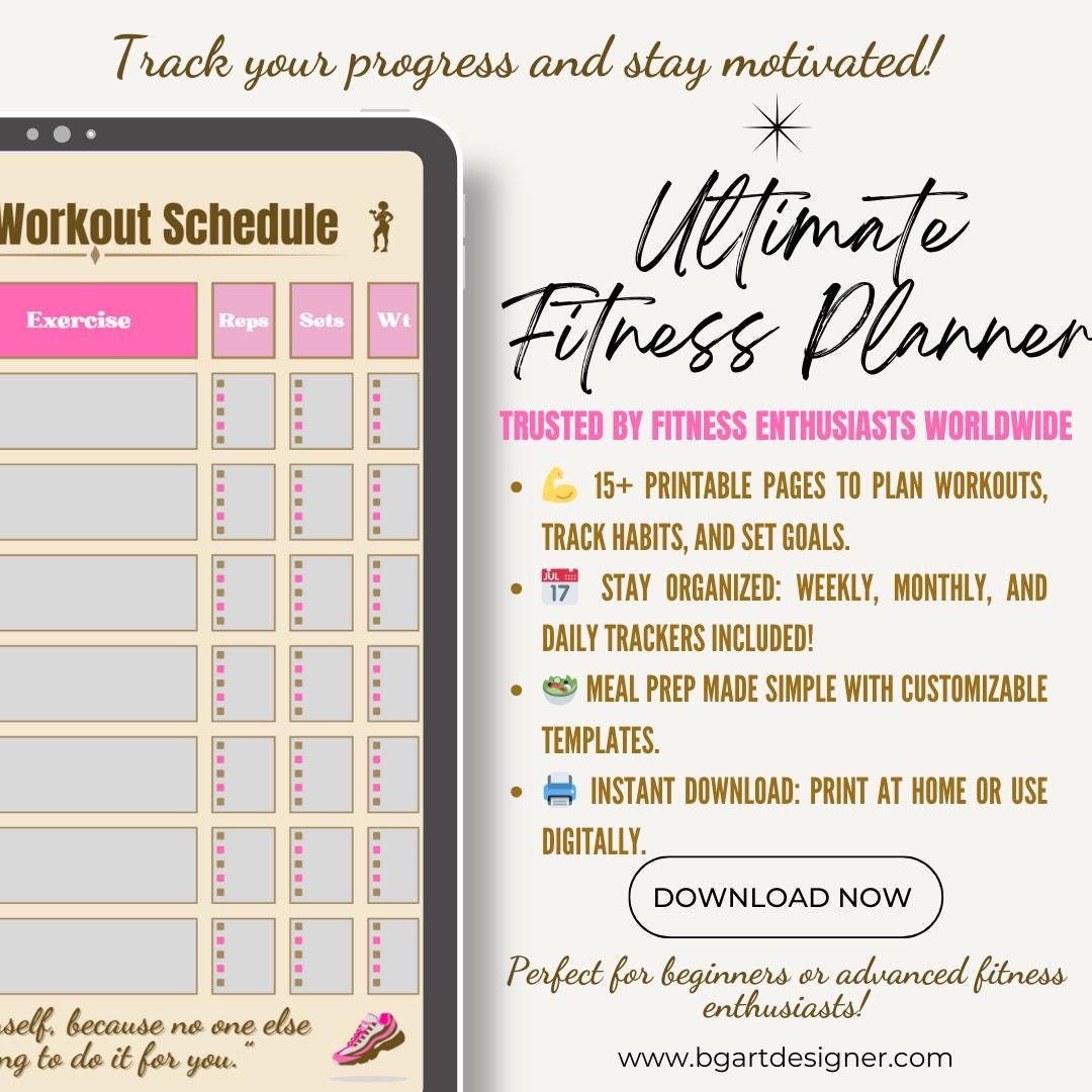 Printable Fitness Planner for Workouts, Meal Planning, and Habit ...