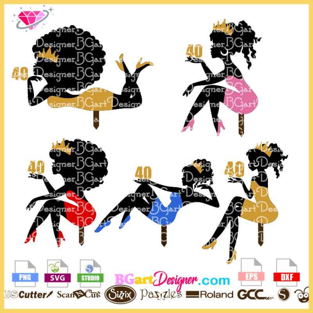 Afro Woman Cake Topper SVG Bundle, Layered Birthday Silhouette Design ...