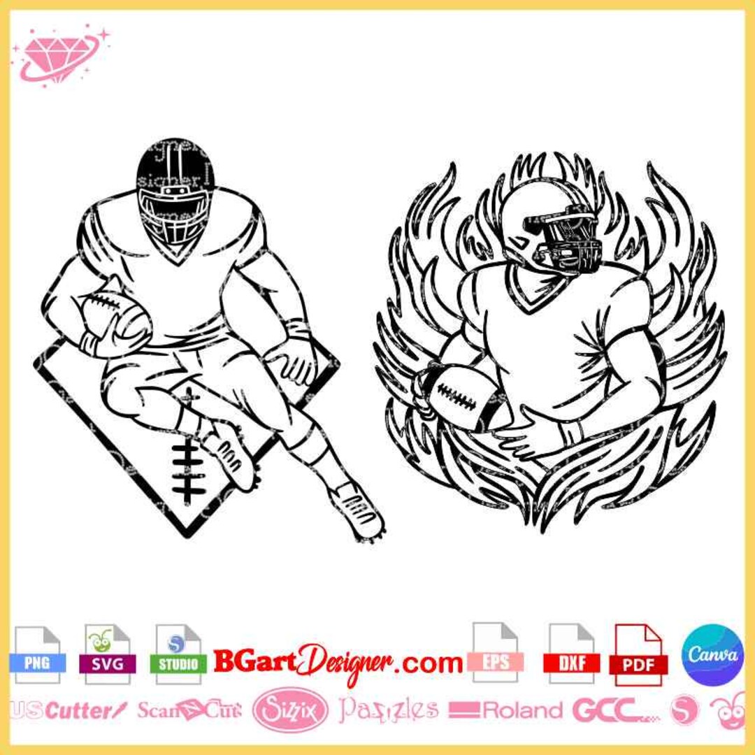 American Football Player Svg Outline Design for Cricut and Silhouette ...
