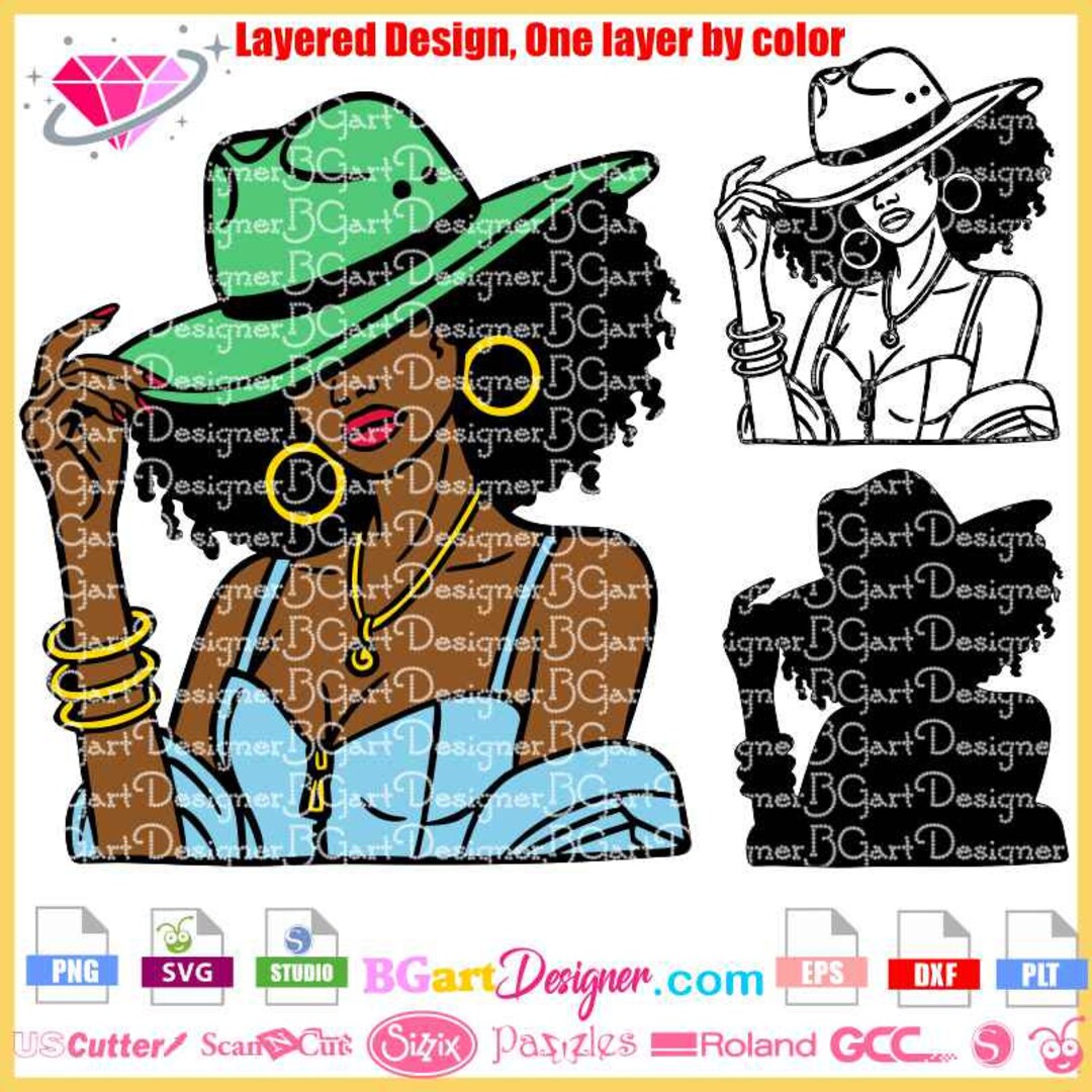 Download Trendy Afro Woman With Cowboy Hat SVG, Western Style Digital ...