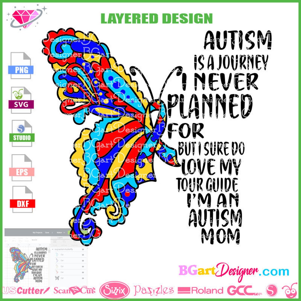 Butterfly Autism Layer Design for Vinyl and Png Clipart for | Etsy