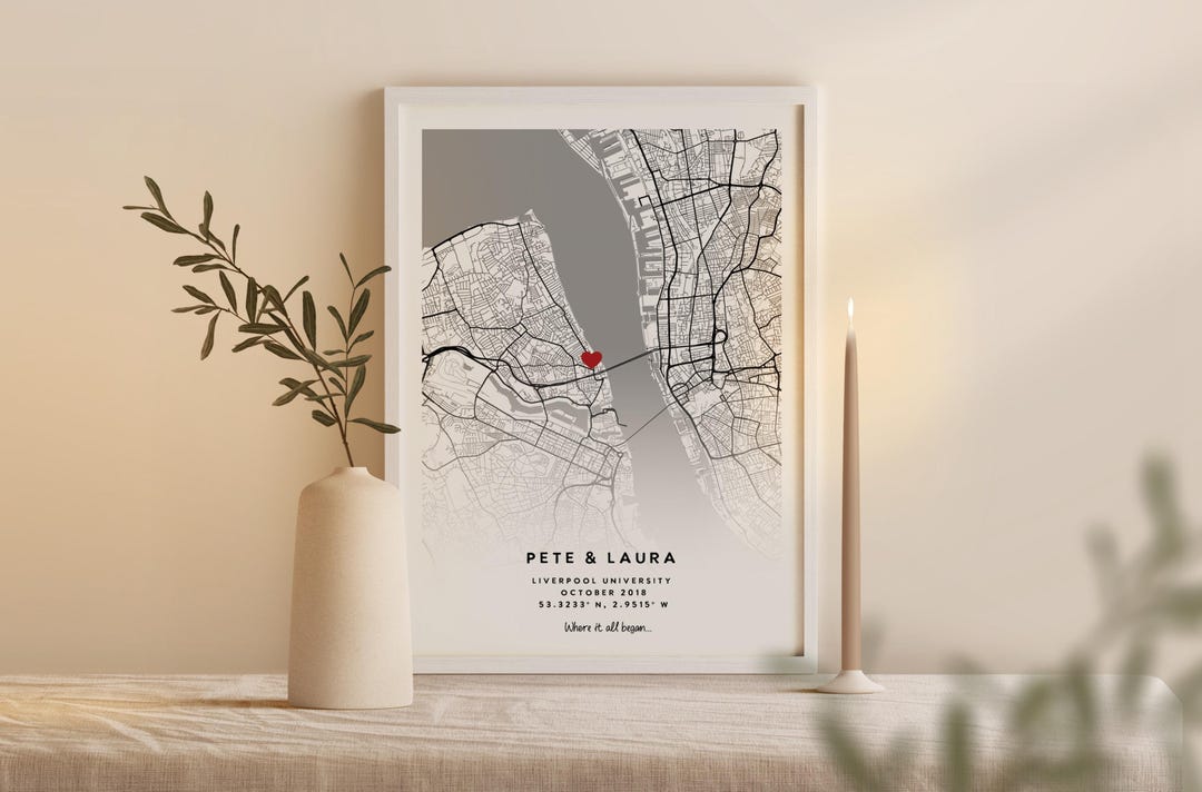 Personalised Couple Map - Engagement Gift, Map Prints Any Location ...