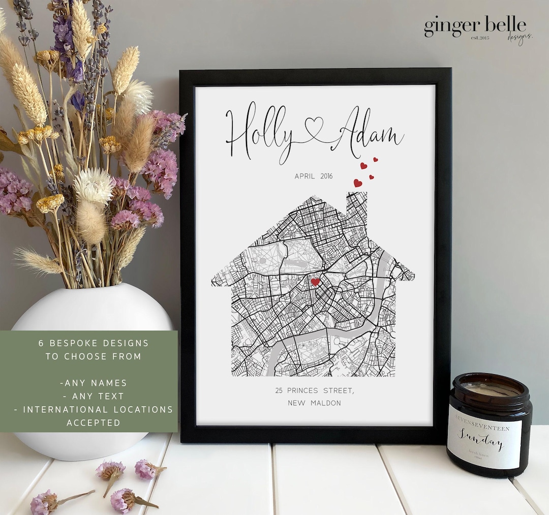 Personalized New Home Map Gift, Housewarming Print for Friends - Framed ...