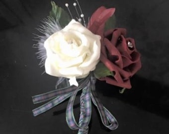 Double Cottage Rose Buttonholes With Pearl Spray, Perfect for All ...