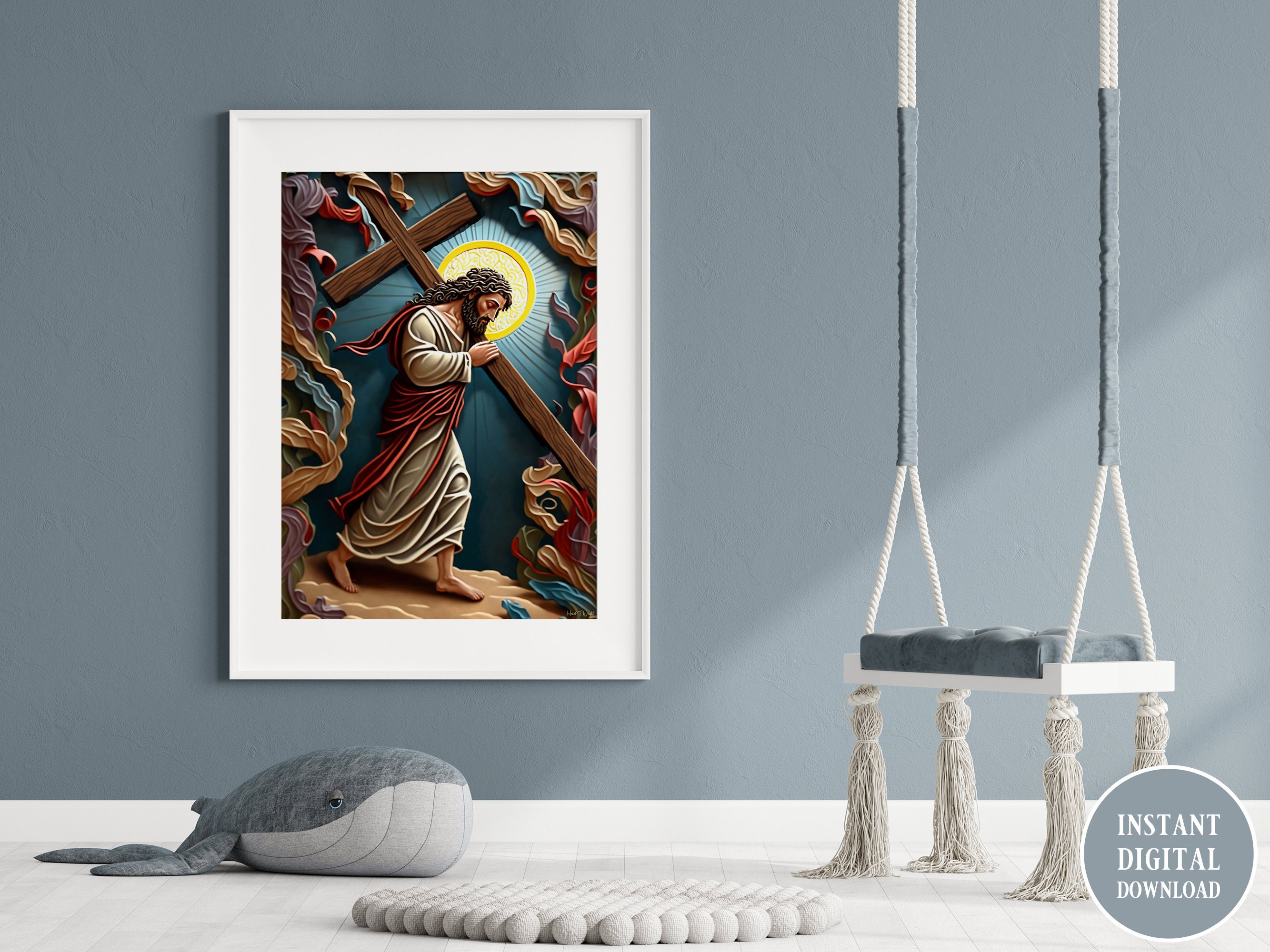 The Weight of Love Jesus Christ Carrying the Cross, Children's Wall Art ...