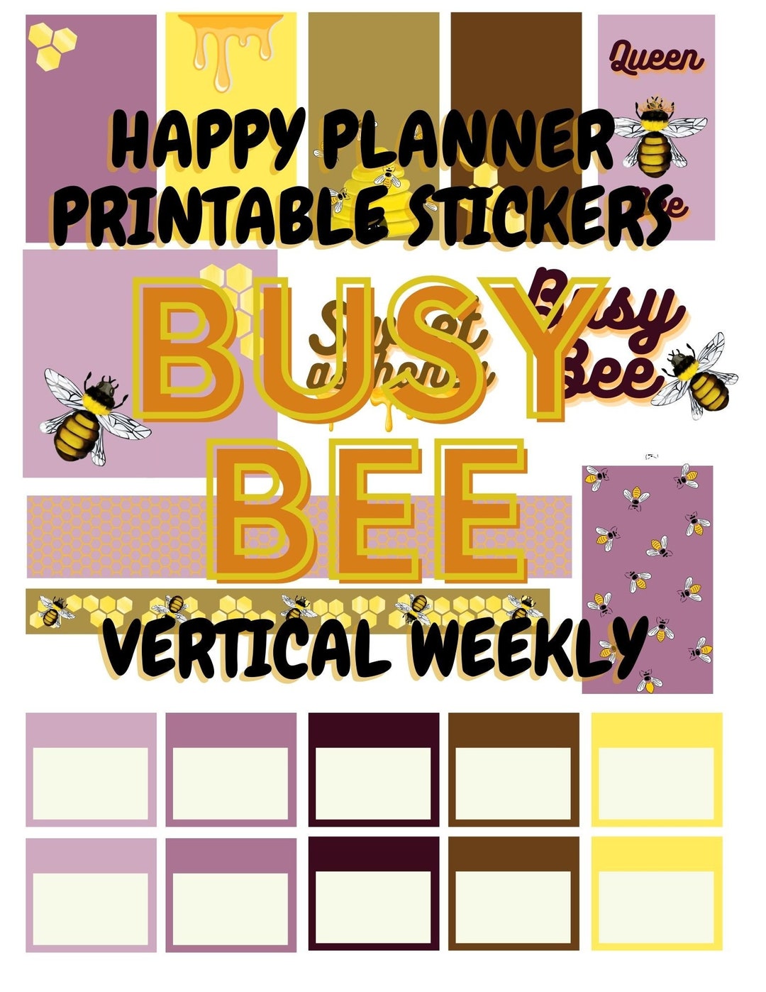 Busy Bee - Planner Stickers - Happy Planner - One Week - Printable ...