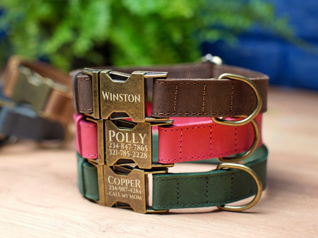 Personalized Dog Collar Leather, Engraved Dog Collar With Name, Custom ...