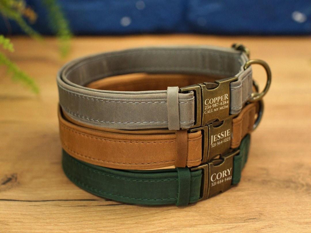 Engraved Leather Dog Collar, Custom Dog Collar With Name, Personalized ...