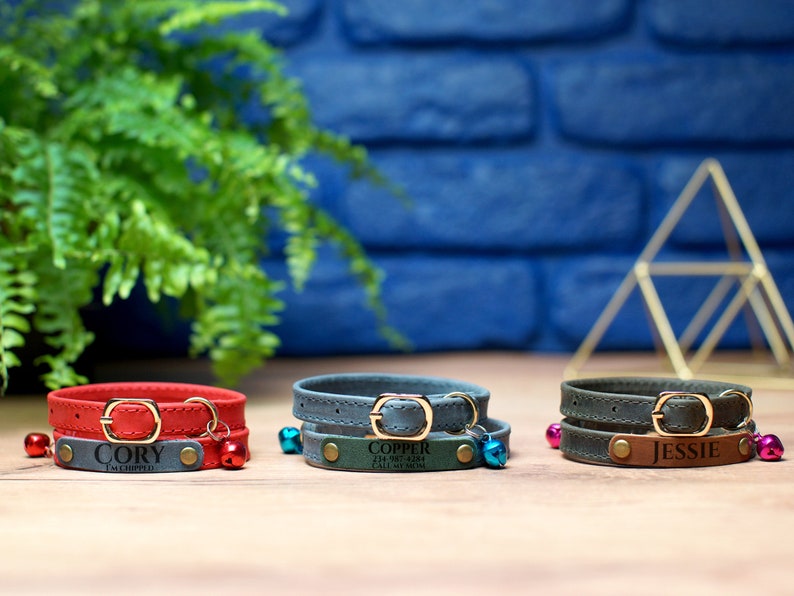 Personalized Cat Collar With Name Tag Leather Cat Collar With - Etsy