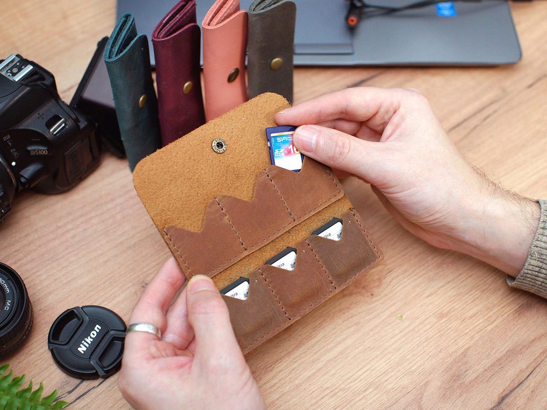 Leather SD Card Case, Personalized Memory Card Holder, Photographer ...