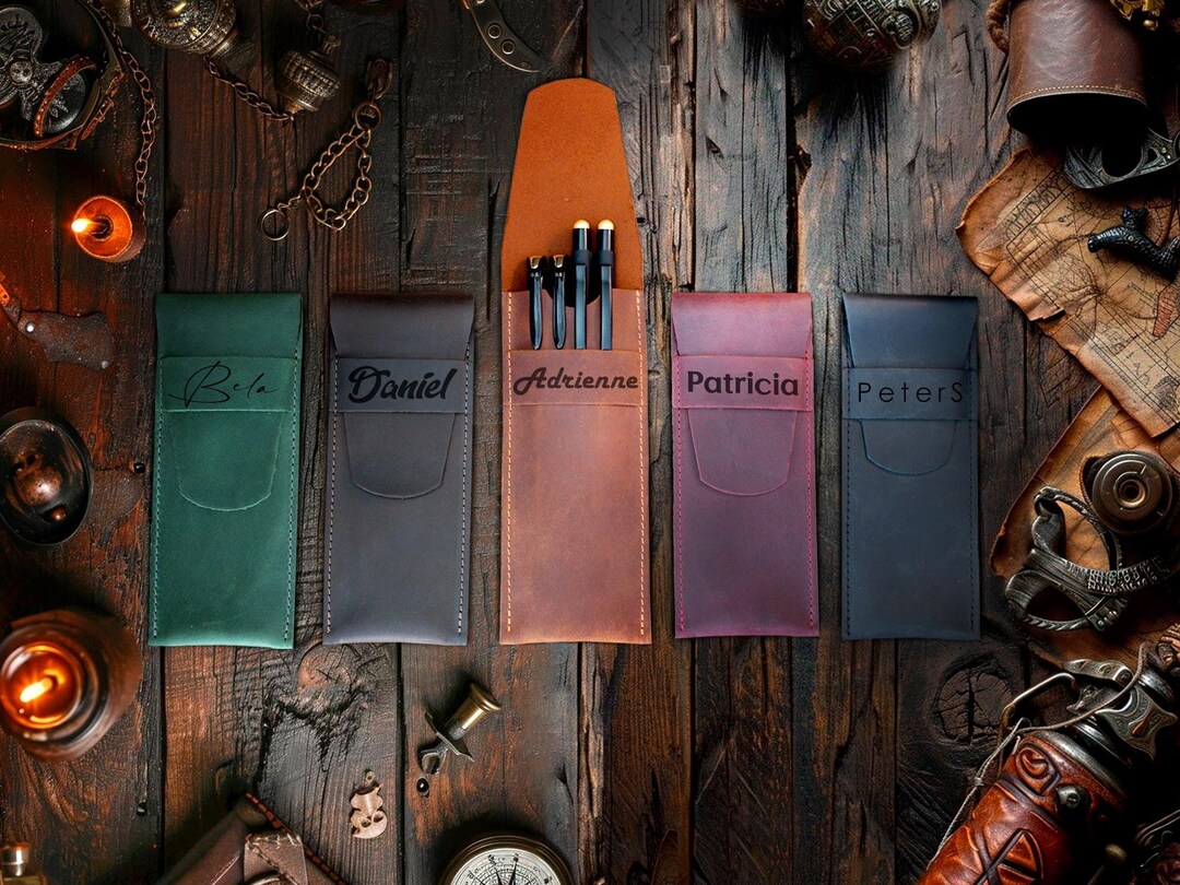 Custom Leather Pen Case, Personalized Leather Pen Sleeve, Leather Craft ...