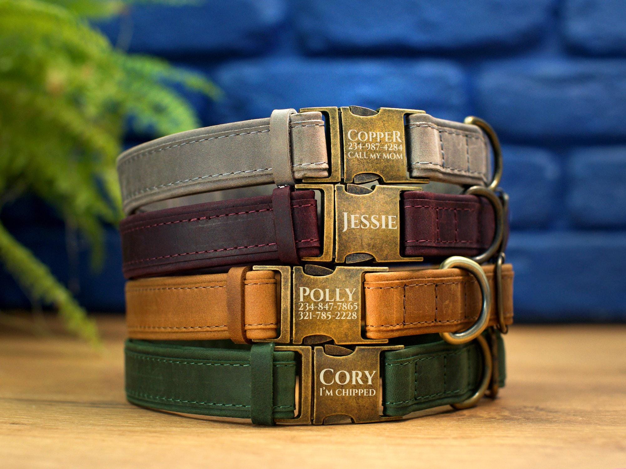 Leather Dog Collar With Engraved Metal Buckle, Personalized Leather Dog ...