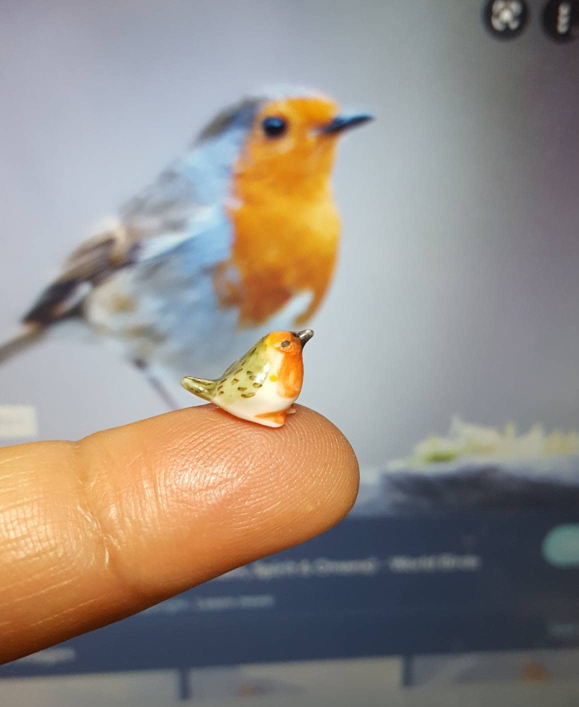 Worlds Smallest Tiny Miniature Robin Ceramic Pet Bird Hand Painted ...