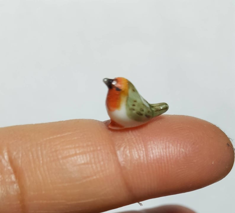 Worlds Smallest Tiny Miniature Robin Ceramic Pet Bird Hand Painted ...