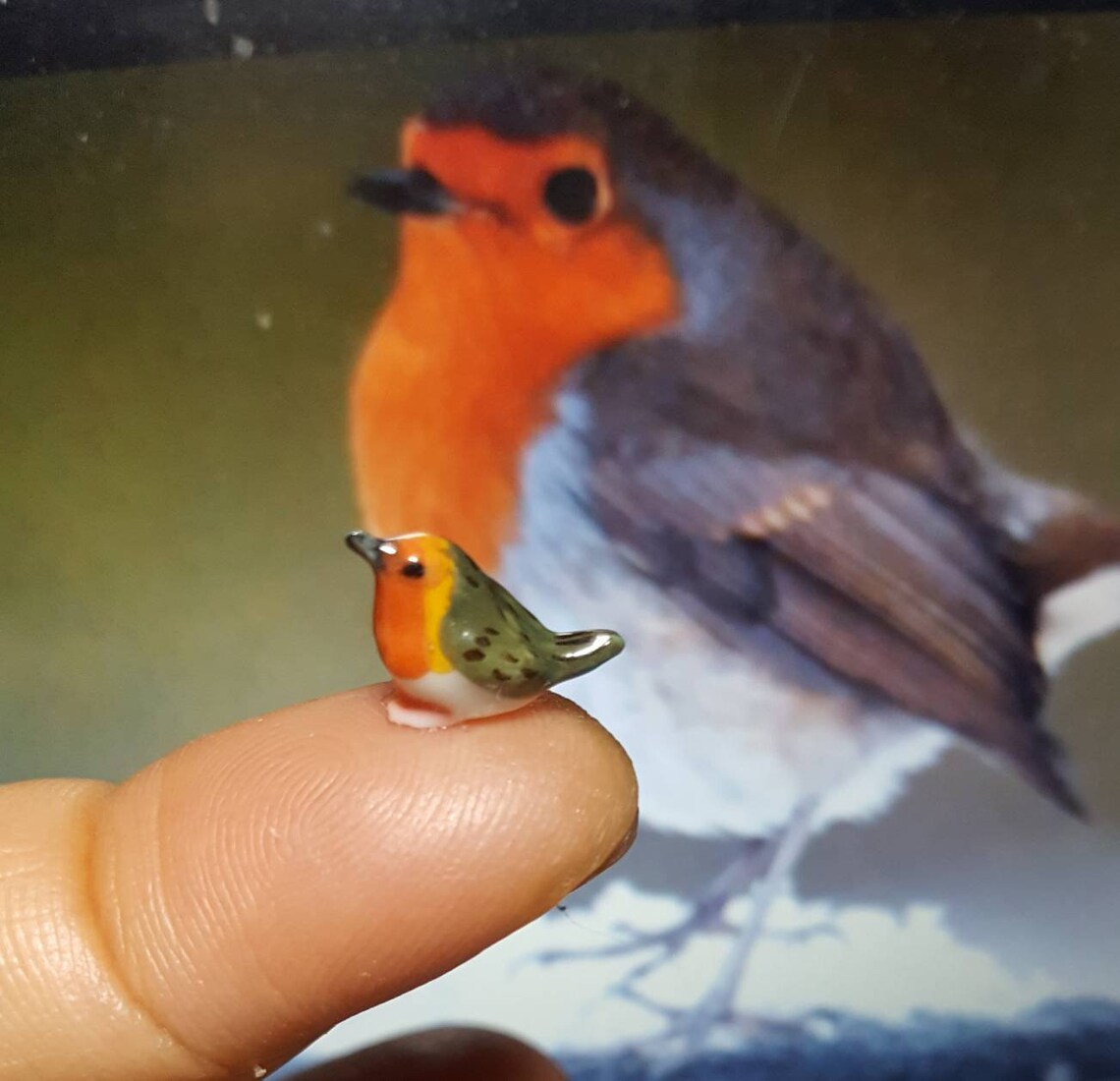 Worlds Smallest Tiny Miniature Robin Ceramic Pet Bird Hand Painted ...