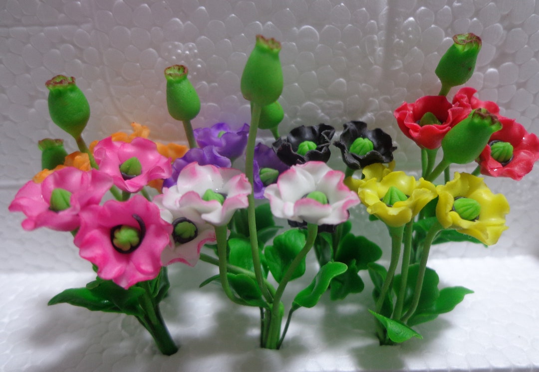 1:12th Handmade Poppy Flowers Dolls House Miniature Flower Garden ...