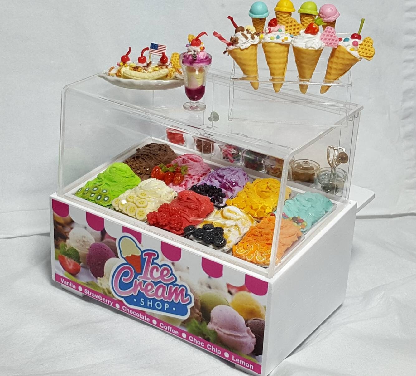 1:12 Dolls House Miniature Ice-cream Counter ( Including Completely ...