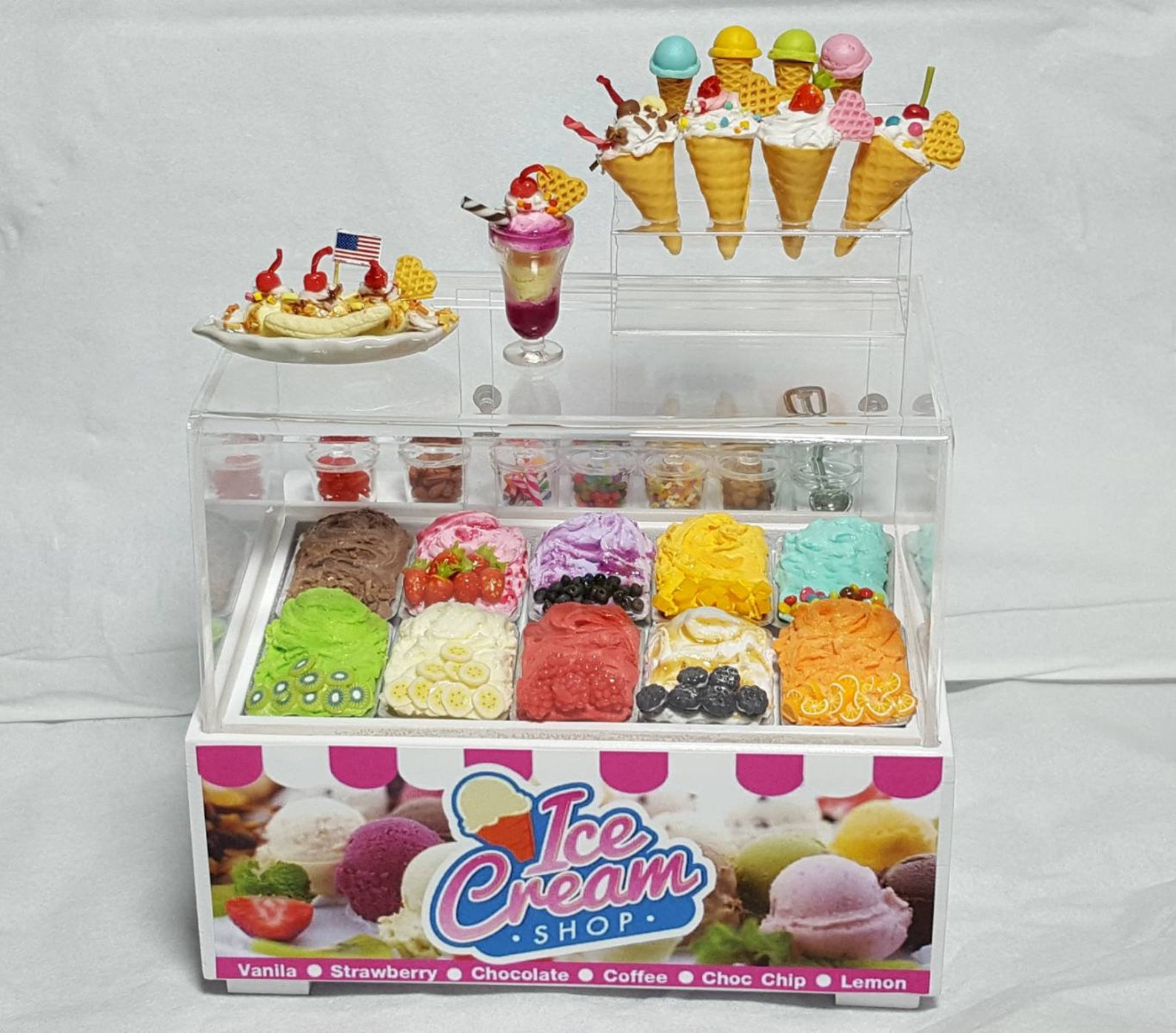 1:12 Dolls House Miniature Ice-cream Counter ( Including Completely ...
