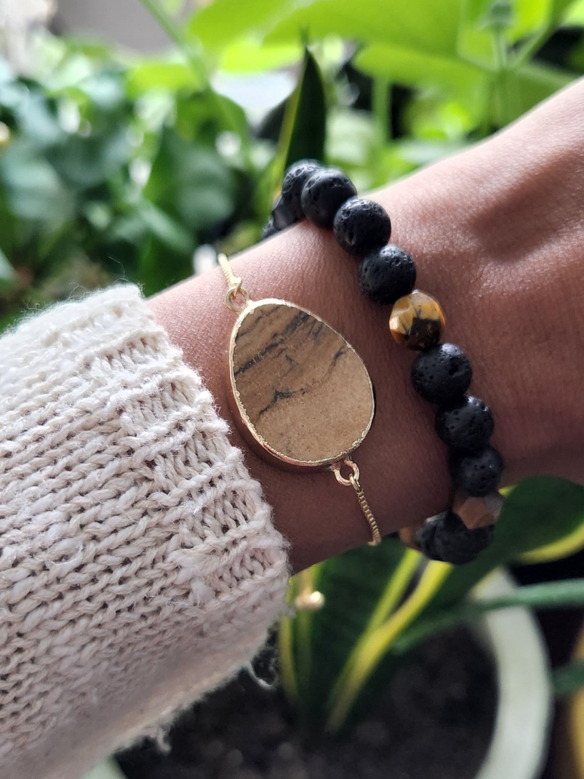 Gemstone Slice Adjustable Bracelet - Etsy