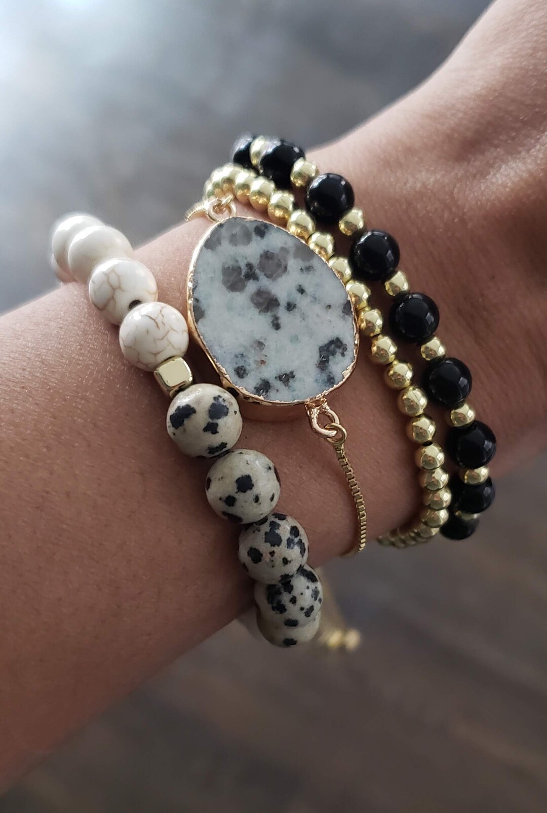 Gemstone Slice Adjustable Bracelet - Etsy