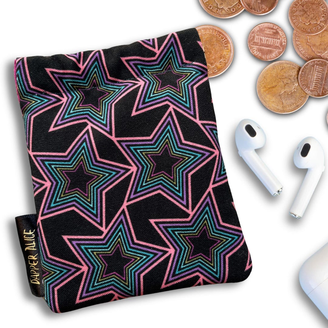 Earpod/ AirPod Mini Pouch. Retro Neon Stars, Disco Bowie, Glam Rock ...