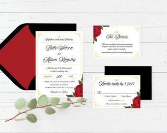 Red rose invitation | Etsy