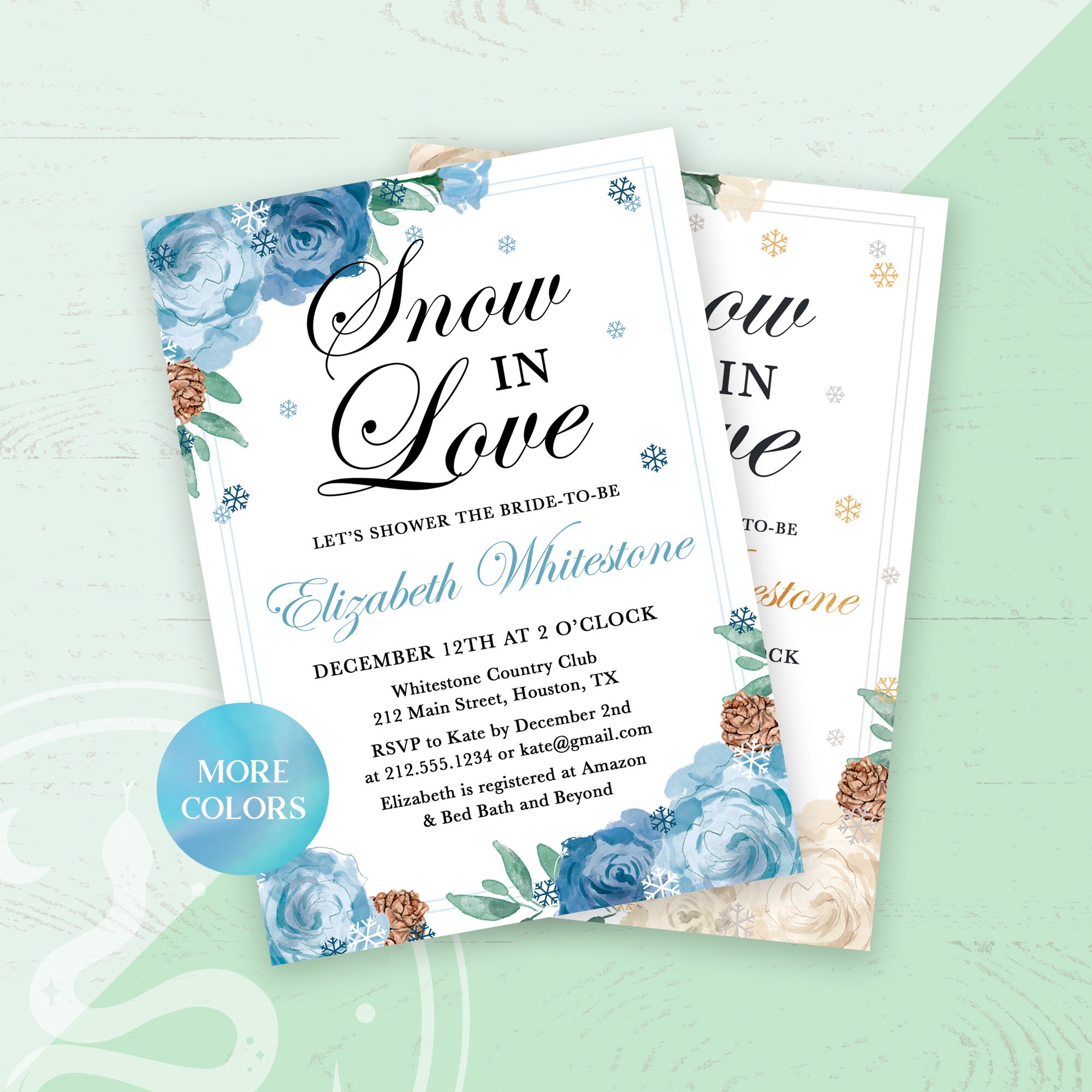 Snow in Love Bridal Shower Printable Invitation Silver Gold | Etsy