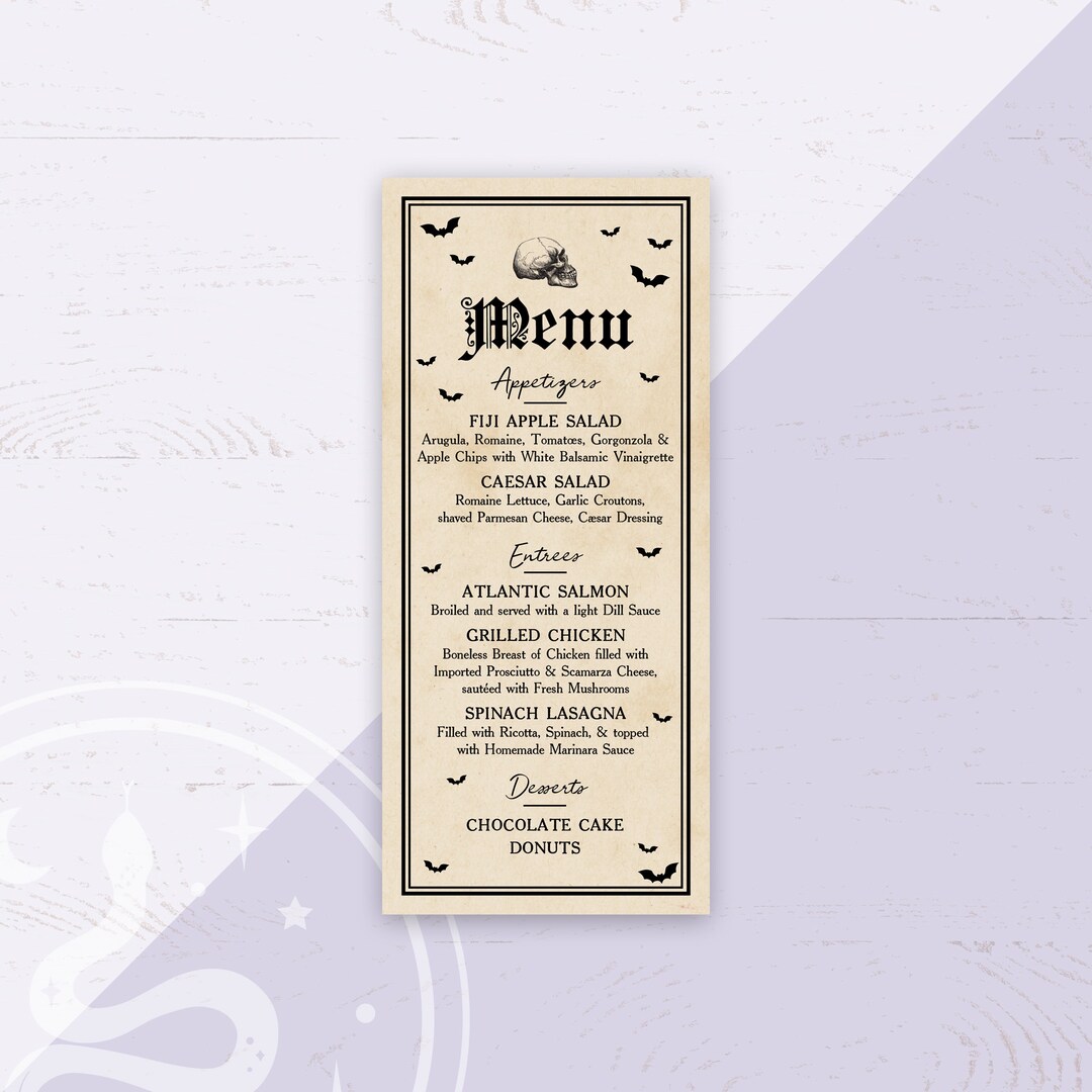 Gothic Halloween, Printable, Menu Card, Halloween Party, Wedding ...