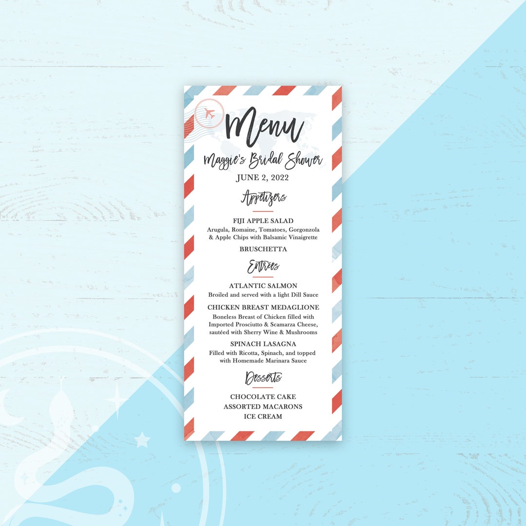 Travel Destination Printable Menu Card Wedding Bridal - Etsy Canada