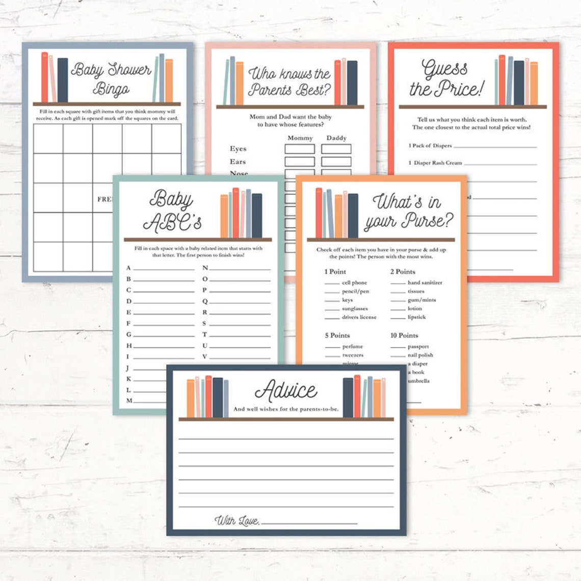 Book Theme Baby Shower Games Package 6 Games Library - Etsy