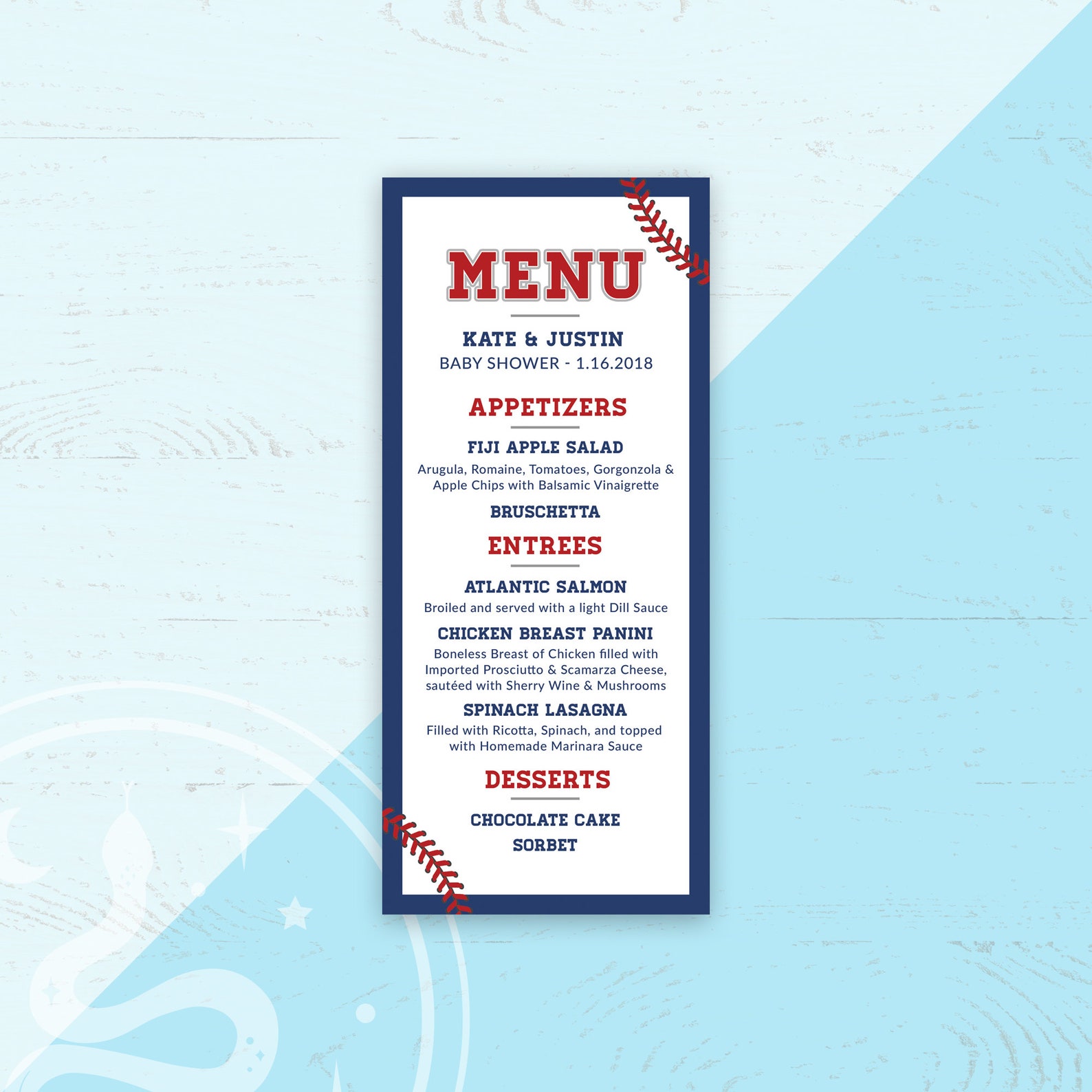 Baseball Printable Menu Card Wedding Bridal Shower Baby - Etsy