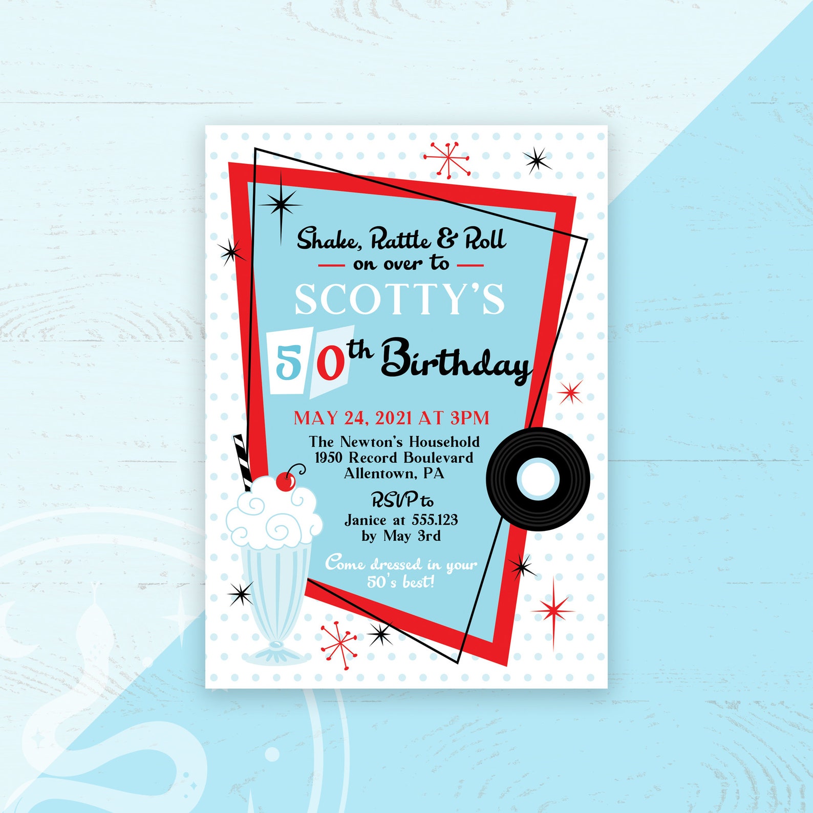 1950s Sock Hop Birthday Party Printable Invitation Bday - Etsy