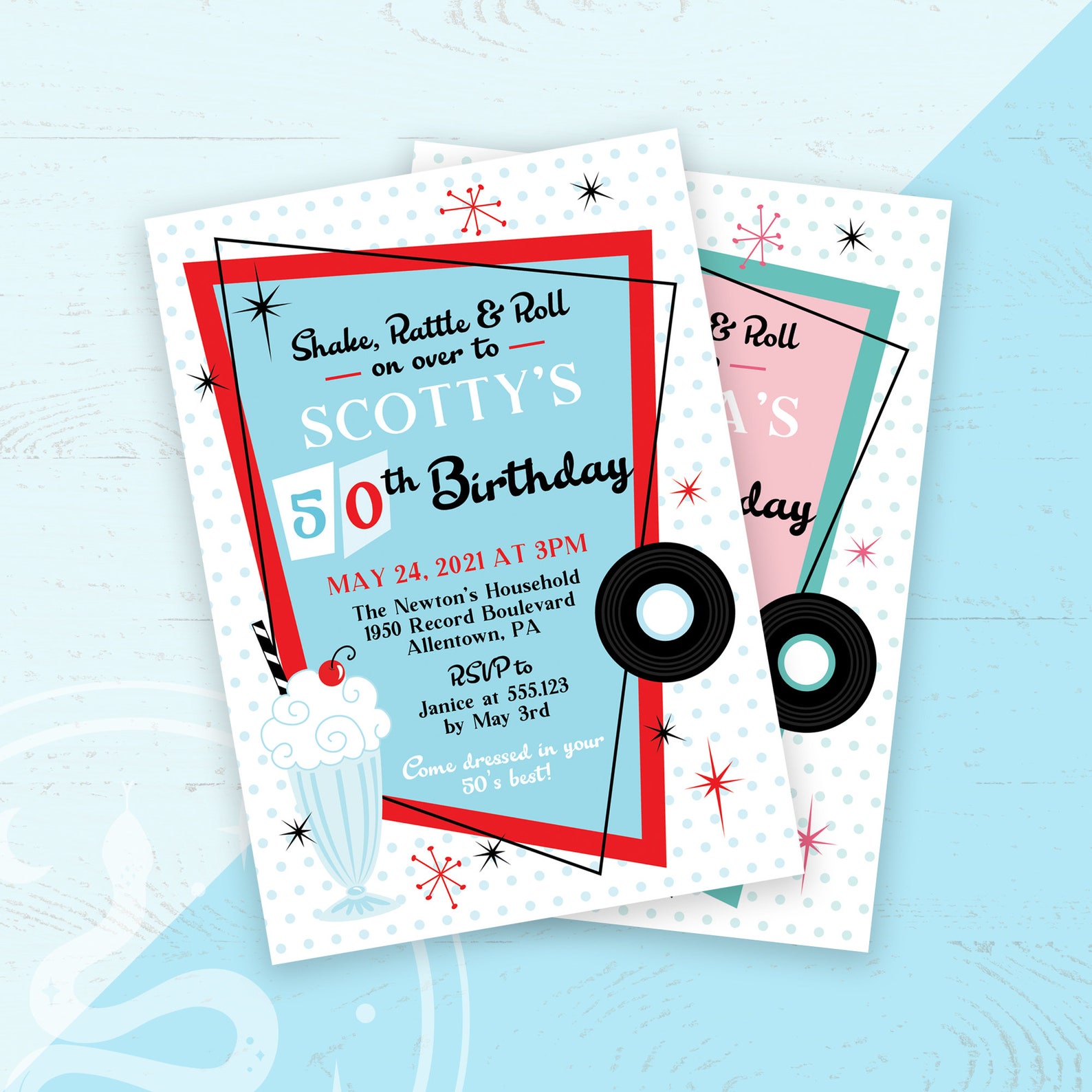 1950s Sock Hop Birthday Party Printable Invitation Bday - Etsy