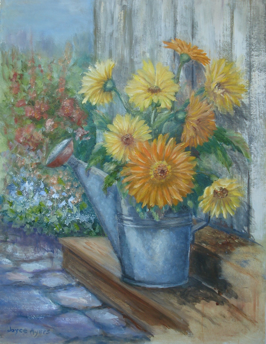 Gerbera Daisy Giclee Art Print: Watering Can Flower Painting (14x11 ...
