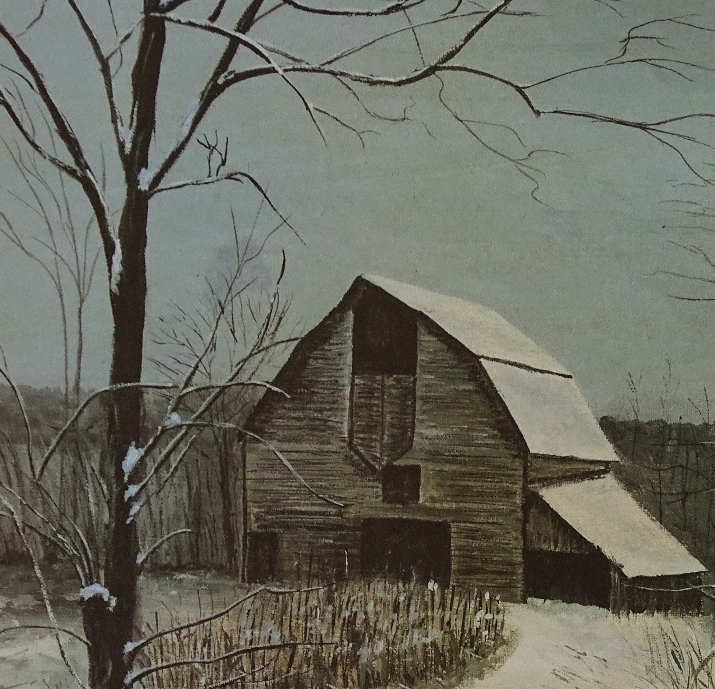 Snow Landscape Print Rustic Art Print Winter Barn Scene-landscape Wall ...