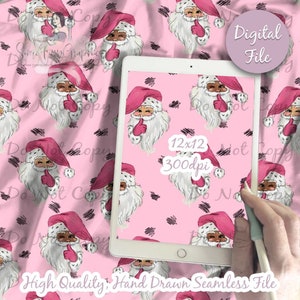 Vintage Christmas Digital Paper - Seamless Xmas Santa Pattern, Includes ...