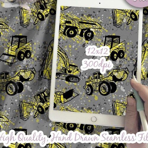 Construction Trucks Digital Paper Seamless Tractor Pattern - Etsy