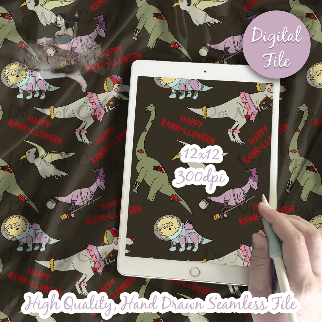 Dinosaurs Digital Paper - Seamless Halloween Pattern, Witch Costume ...