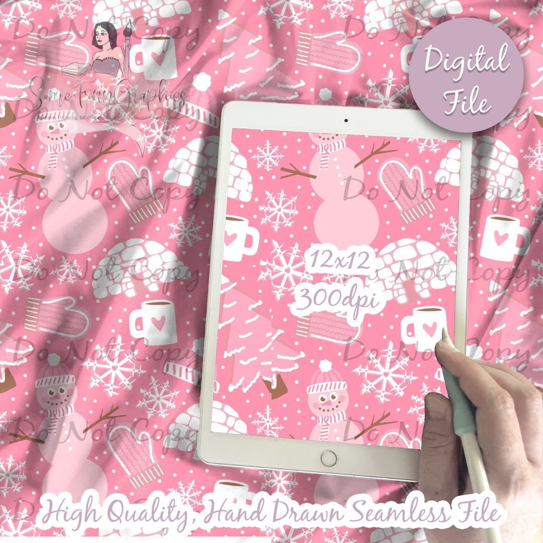 Muted Pink Winter Snowflake Digital Paper - Seamless Snow Tree Pattern ...