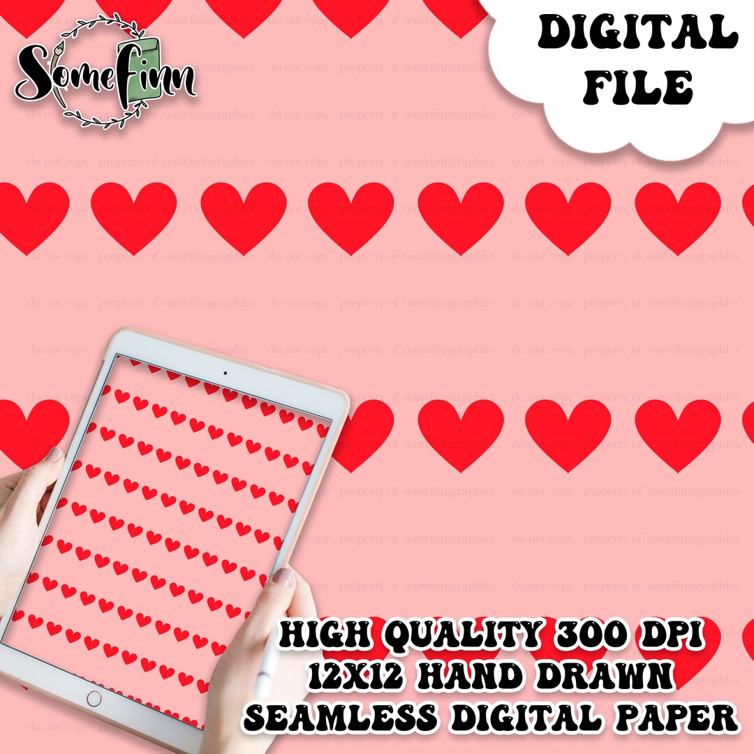 Red Hearts Digital Paper - Seamless Simple Pattern, Custom Heart Cute ...