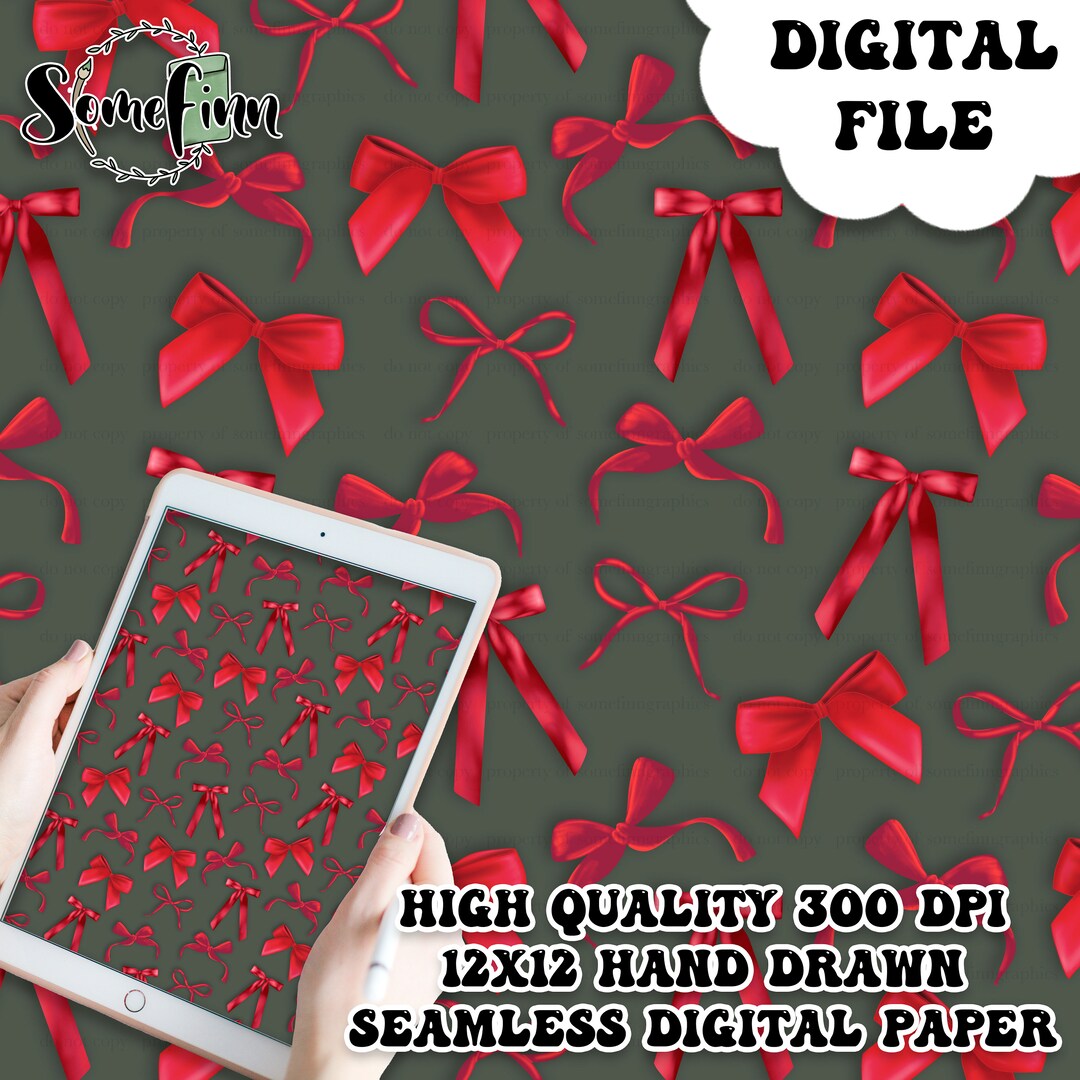 Christmas Bows Digital Paper - Seamless Red and Green Bows Pattern ...