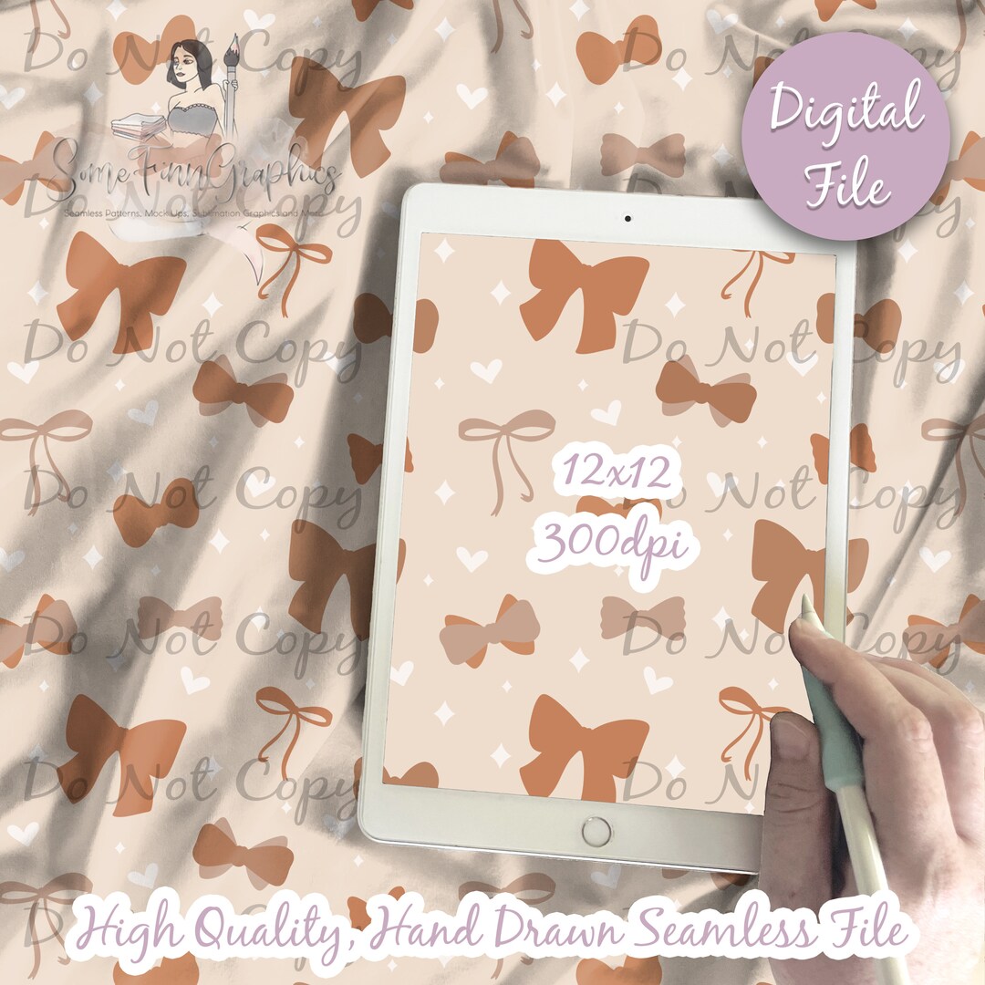 Boho Bows Digital Paper - Seamless Pink Bows Pattern, Custom Bow Fabric ...